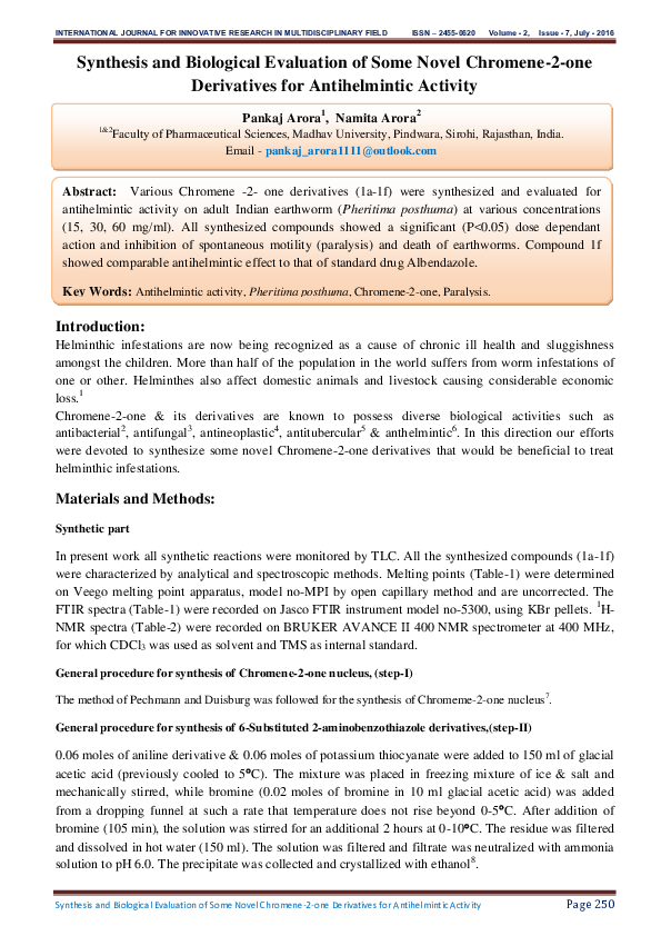 (PDF) Synthesis and Biological Evaluation of Some Novel Chromene-2-one Derivatives for ...