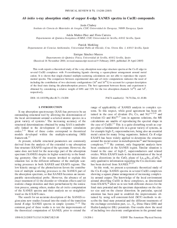 (PDF) Ab initio x-ray absorption study of copper K -edge XANES spectra ...