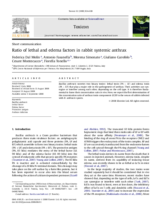 (PDF) Ratio of lethal and edema factors in rabbit systemic anthrax