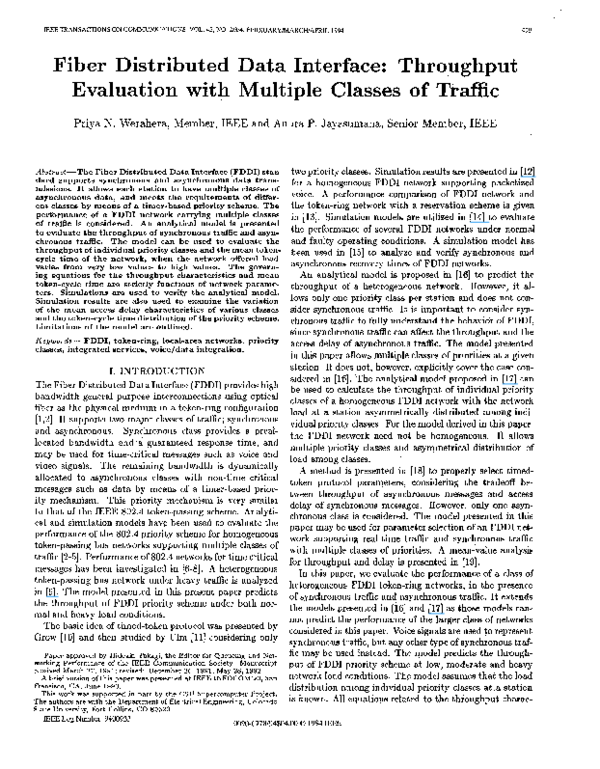 (PDF) Evaluating Throughput in FDDI Networks