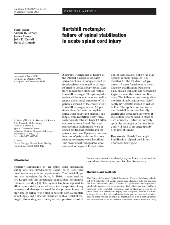 (PDF) Hartshill rectangle: failure of spinal stabilisation in acute ...