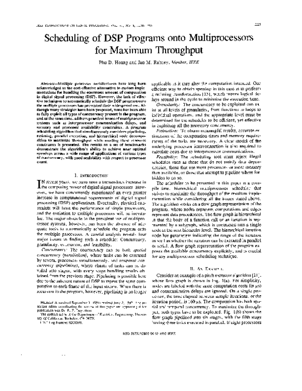 Pdf Scheduling Of Dsp Programs Onto Multiprocessors For Maximum
