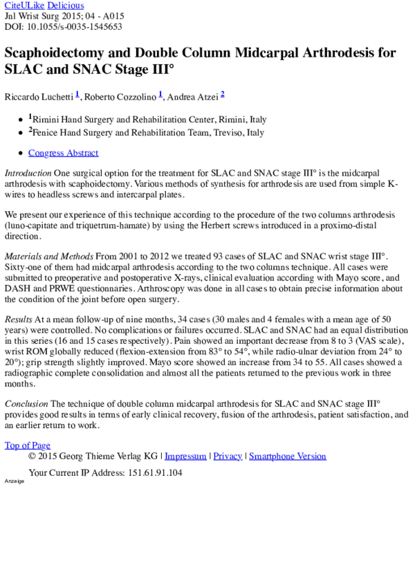 (PDF) Scaphoidectomy and Double Column Midcarpal Arthrodesis for SLAC ...