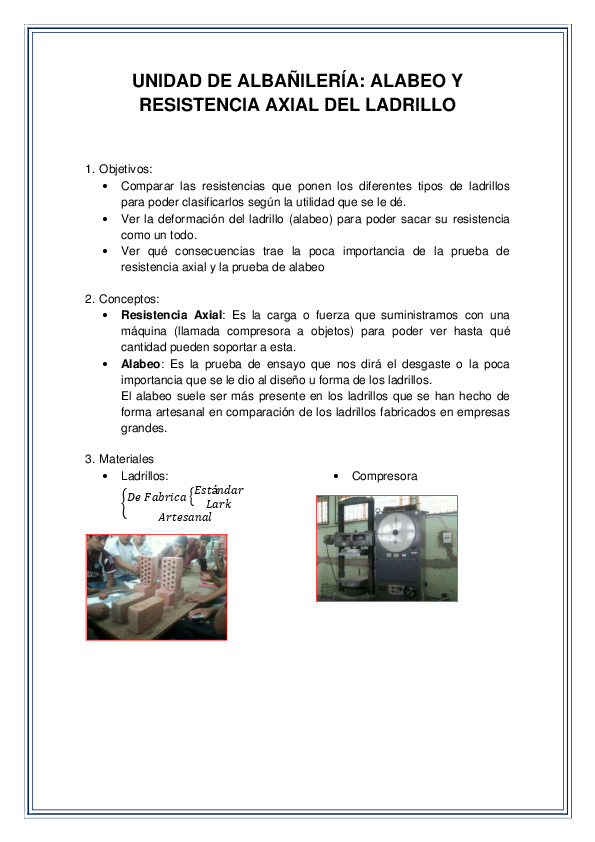 (PDF) UNIDAD DE ALBAÑILERÍA: ALABEO Y RESISTENCIA AXIAL DEL LADRILLO