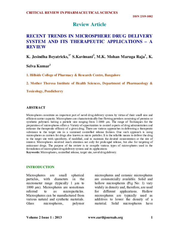 (PDF) CRITICAL REVIEW IN PHARMACEUTICAL SCIENCES Review Article RECENT ...