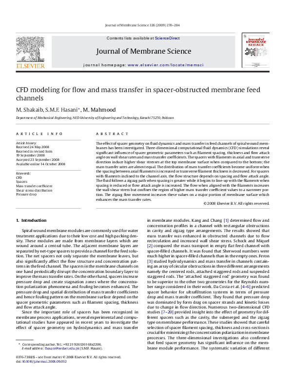 (PDF) CFD modeling for flow and mass transfer in spacer-obstructed ...