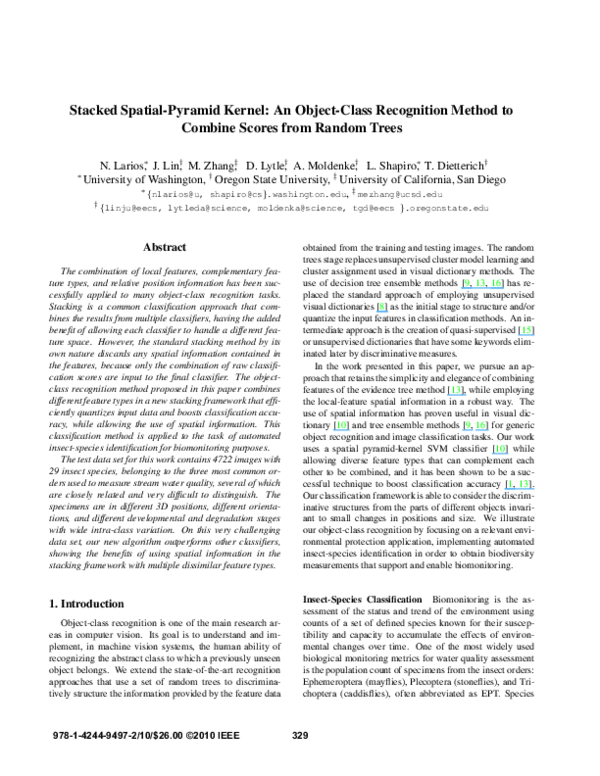 Pdf Stacked Spatial Pyramid Kernel An Object Class Recognition Method To Combine Scores From