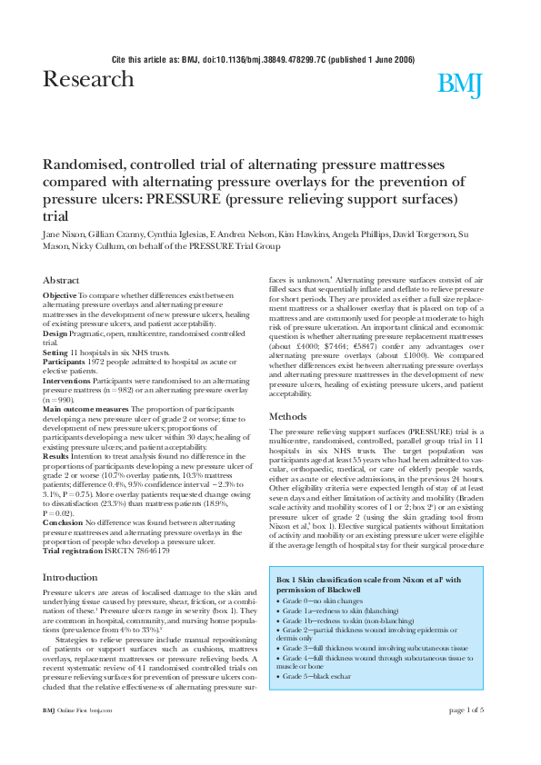 (PDF) Randomised, controlled trial of alternating pressure mattresses ...