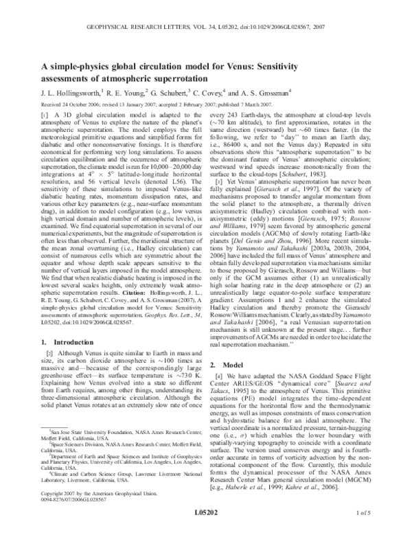 (PDF) A simple-physics global circulation model for Venus: Sensitivity ...