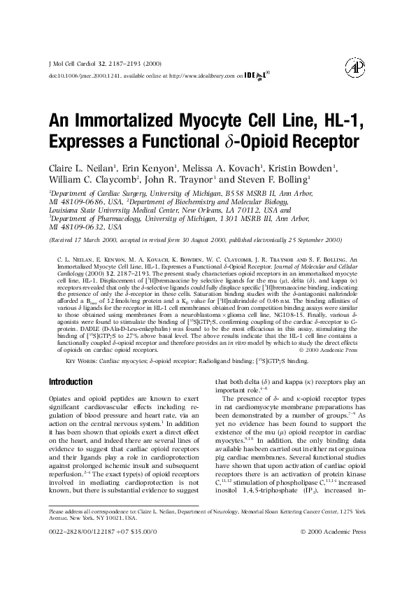 (PDF) An Immortalized Myocyte Cell Line, HL1, Expresses a Functional δ ...