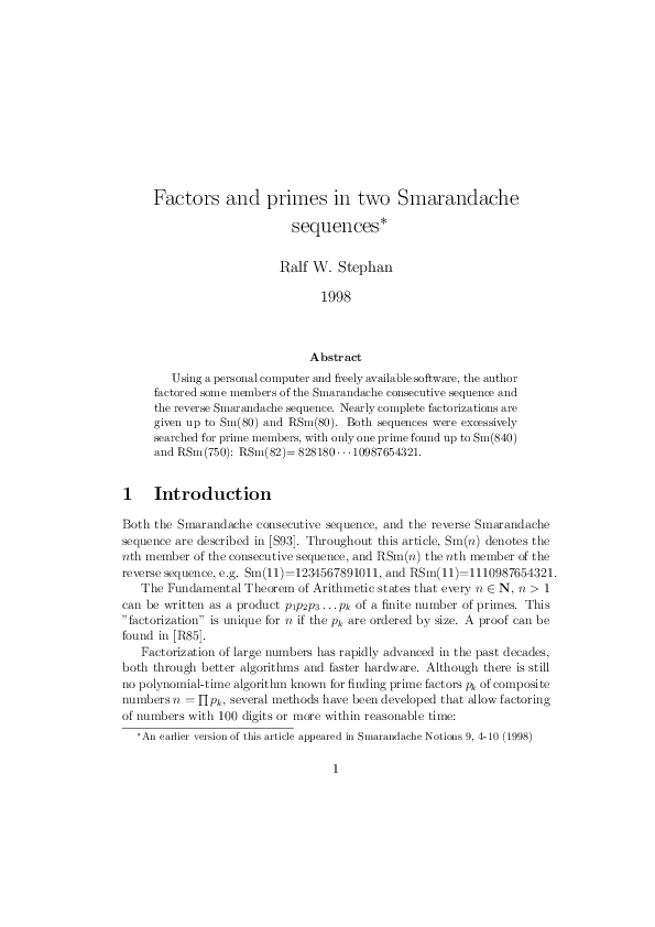 (PDF) Factors and primes in two Smarandache sequences