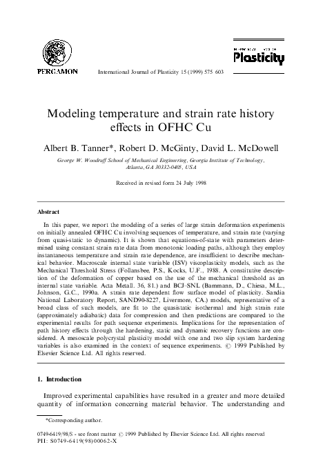 (PDF) Modeling temperature and strain rate history effects in OFHC Cu