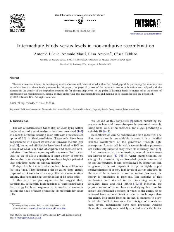 (PDF) Intermediate bands versus levels in non-radiative recombination