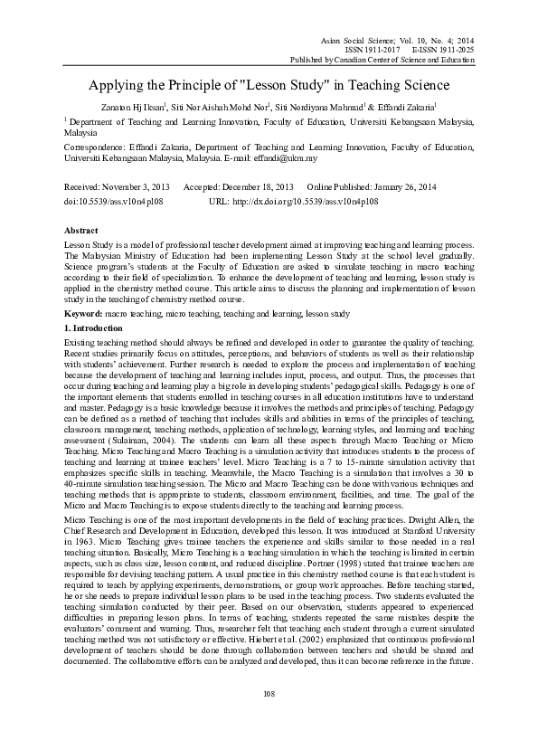 (PDF) Applying the Principle of "Lesson Study" in Teaching Science
