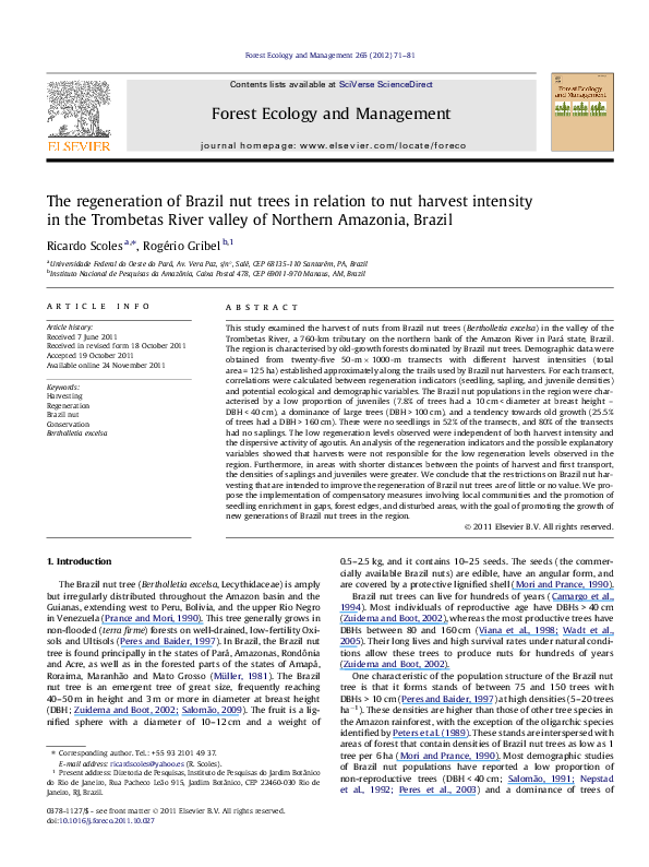 (PDF) The regeneration of Brazil nut trees in relation to nut harvest ...