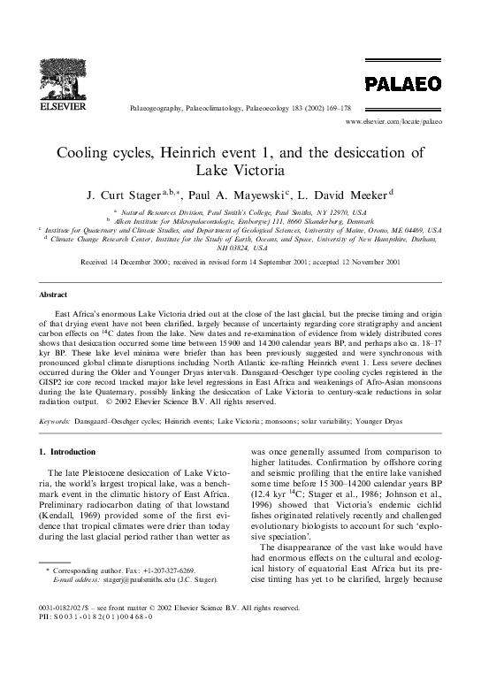 (PDF) Cooling cycles, Heinrich event 1, and the desiccation of Lake ...