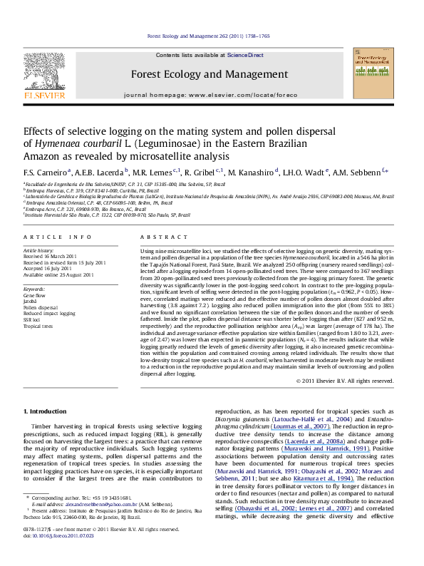 (PDF) Effects of selective logging on the mating system and pollen ...