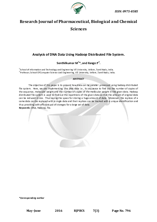 (PDF) Analysis of DNA Data Using Hadoop Distributed File System