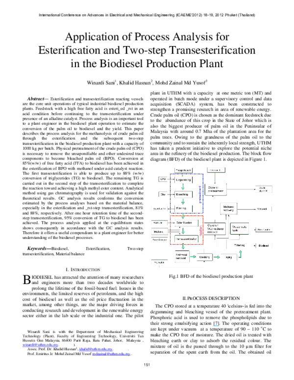 (PDF) Application of process analysis for esterification and two-step transesterification in the ...
