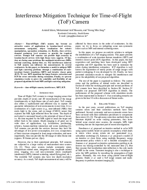 Pdf Interference Mitigation Technique For Time Of Flight Tof Camera