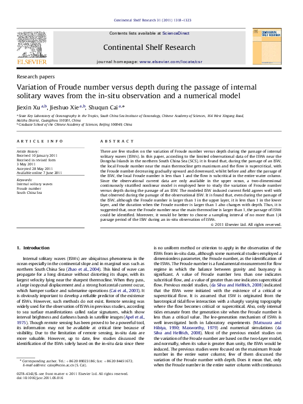 (PDF) Variation of Froude number versus depth during the passage of ...