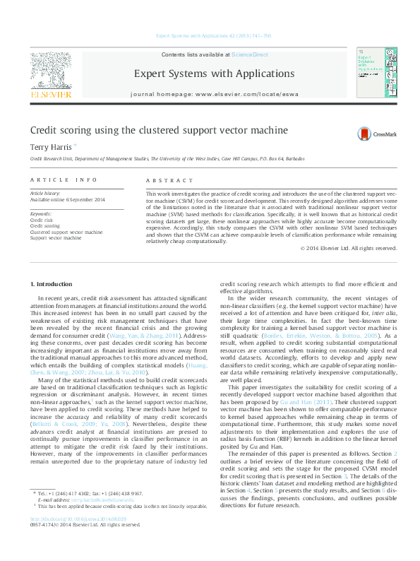 (PDF) Credit scoring using the clustered support vector machine