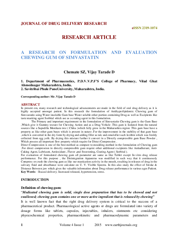 Pdf A Research On Formulation And Evaluation Chewing Gum Of Simvastatin