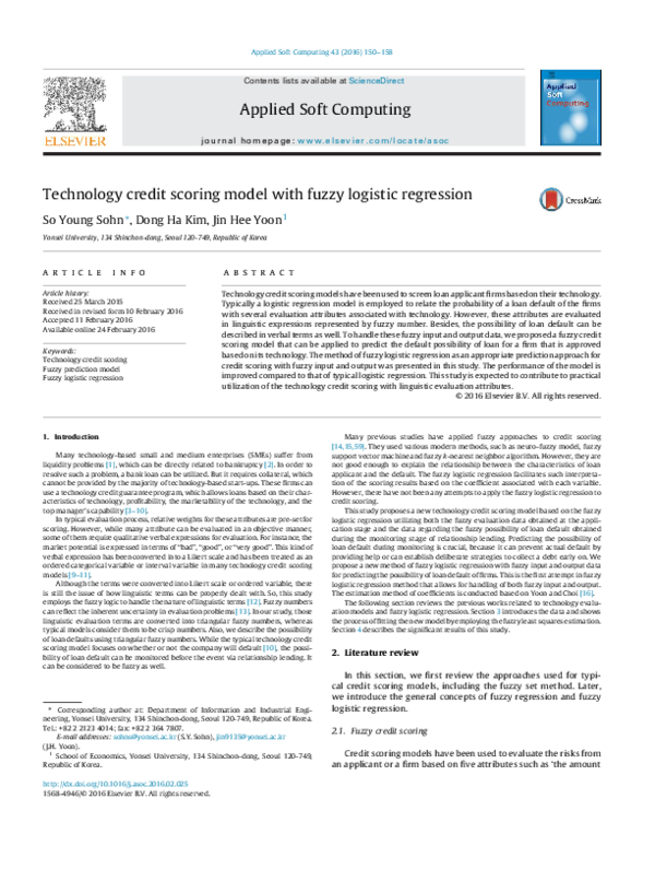 (PDF) Technology credit scoring model with fuzzy logistic regression
