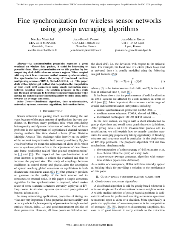 Pdf Fine Synchronization For Wireless Sensor Networks Using Gossip Averaging Algorithms