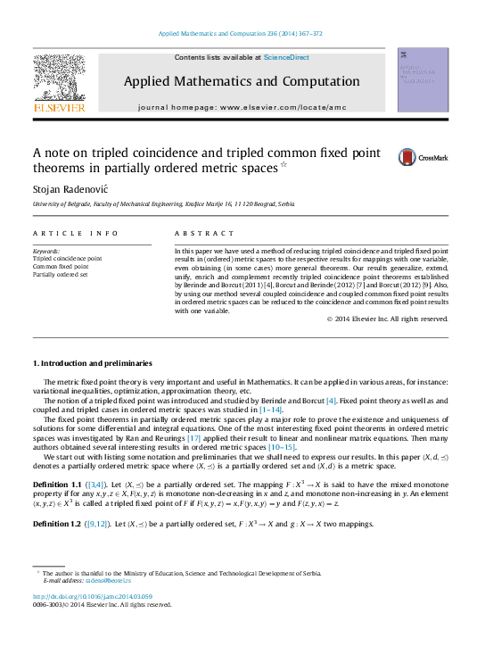 Pdf A Note On Tripled Coincidence And Tripled Common Fixed Point Theorems In Partially Ordered