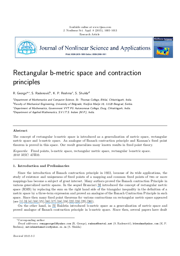 Pdf Rectangular B Metric Space And Cont
