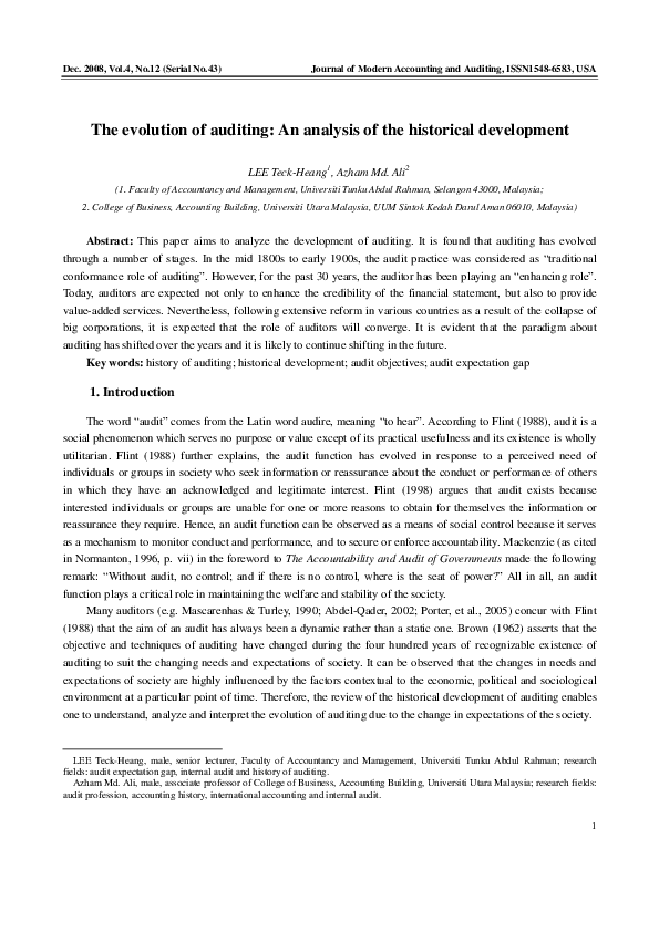 (PDF) The evolution of auditing: An analysis of the historical development