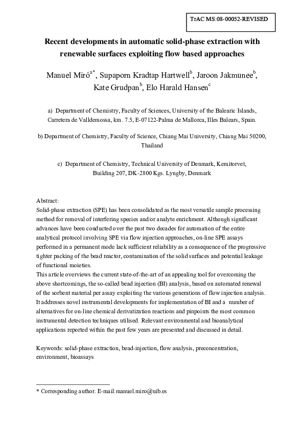 (PDF) Recent developments in automatic solid-phase extraction with renewable surfaces exploiting ...