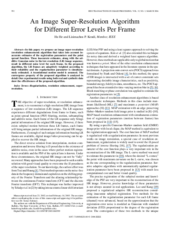 (PDF) An image super-resolution algorithm for different error levels per frame