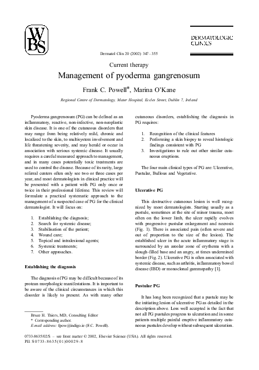 (PDF) Management of pyoderma gangrenosum