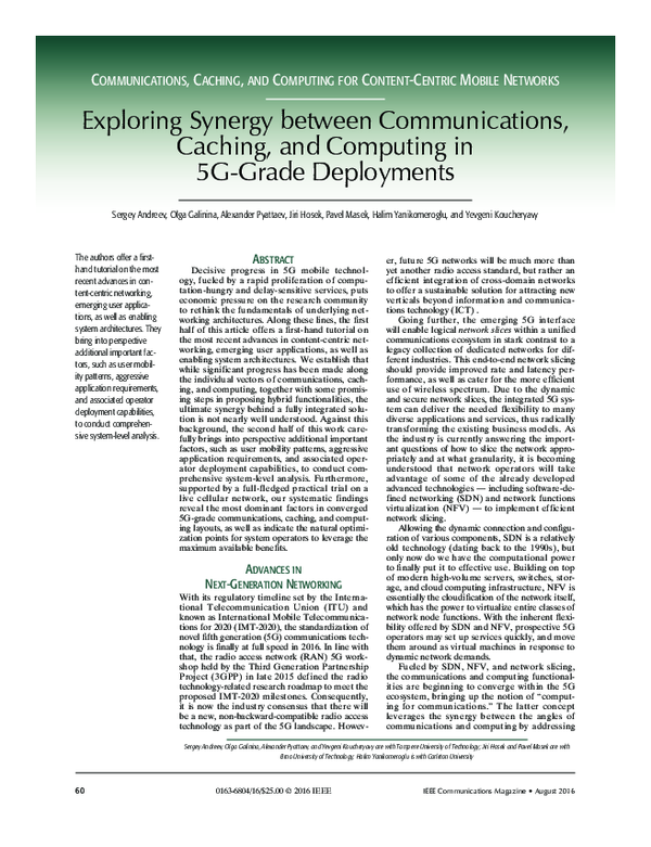 (PDF) Exploring synergy between communications, caching, and computing in 5G-grade deployments