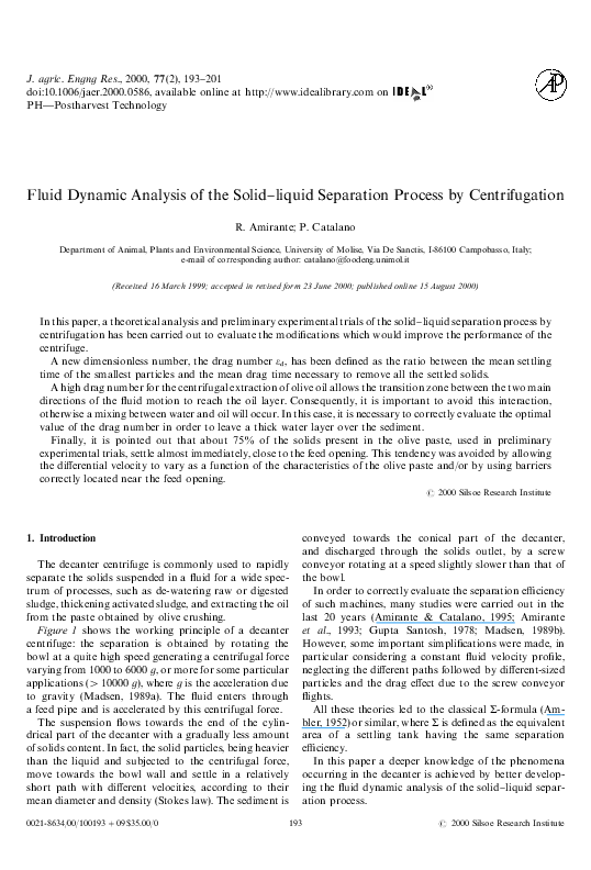 (PDF) Fluid dynamic analysis of the solid-liquid separation process by centrifugation