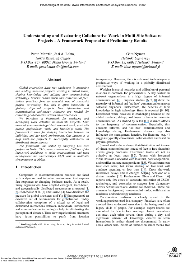 (PDF) Understanding and evaluating collaborative work in multi-site ...