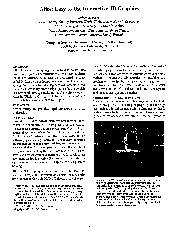 (PDF) Alice: easy to learn interactive 3D graphics