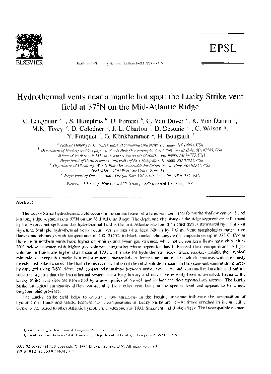 (PDF) Hydrothermal vents near a mantle hot spot: the Lucky Strike vent ...