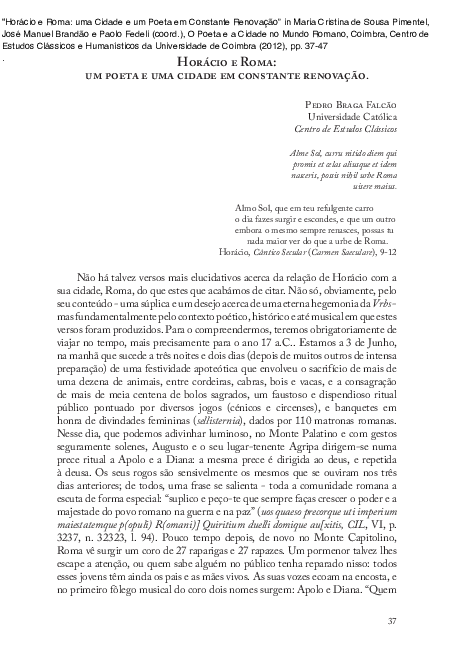 (PDF) "Horácio e Roma: uma Cidade e um Poeta em Constante Renovação"