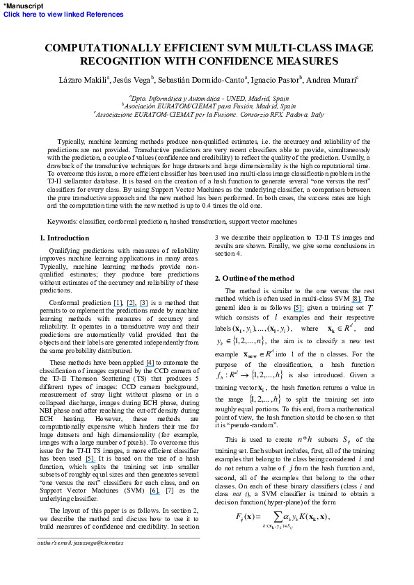 Pdf Computationally Efficient Svm Multi Class Image Recognition With Confidence Measures