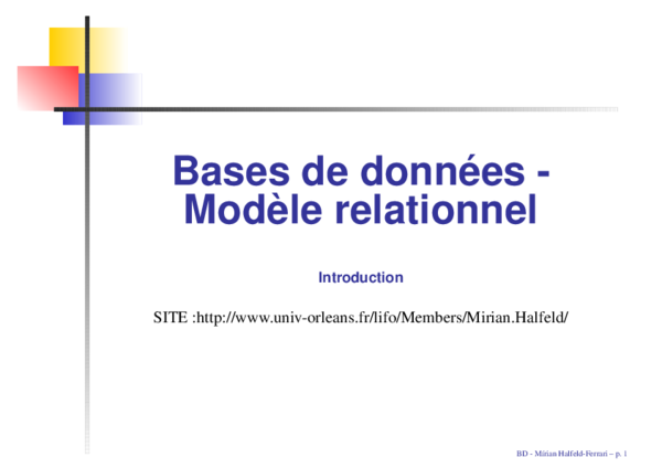 (PDF) Bases de données - Modèle relationnel