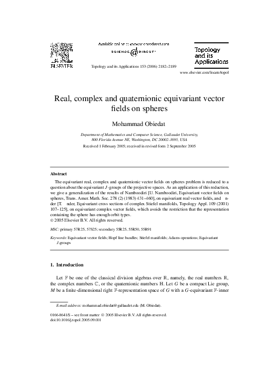 (PDF) Real, complex and quaternionic equivariant vector fields on spheres