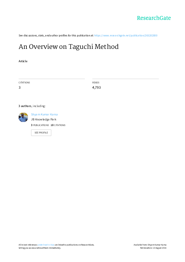 (PDF) An Overview on Taguchi Method