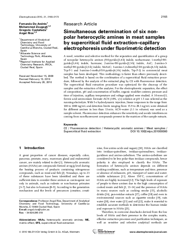 (PDF) Simultaneous determination of six non-polar heterocyclic amines ...