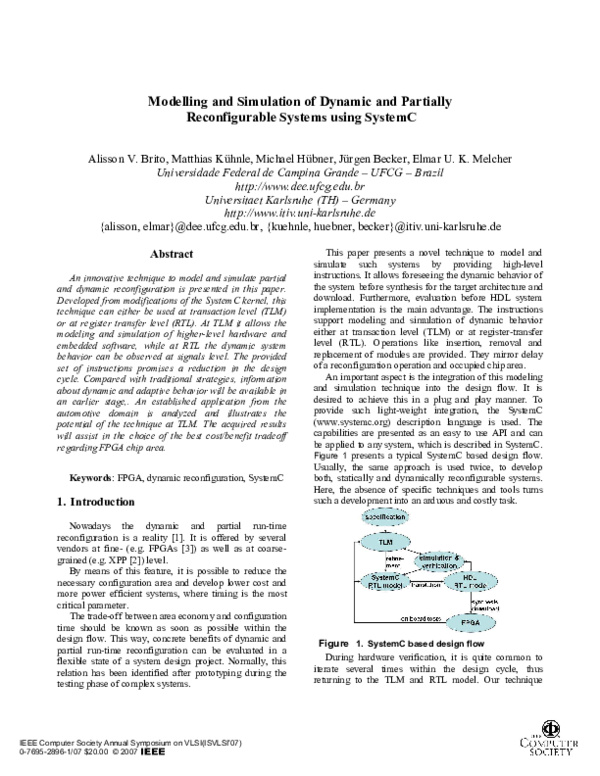 Pdf Modelling And Simulation Of Dynamic And Partially Reconfigurable Systems Using Systemc