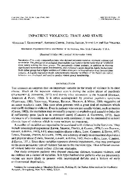 (PDF) Inpatient violence: Trait and state
