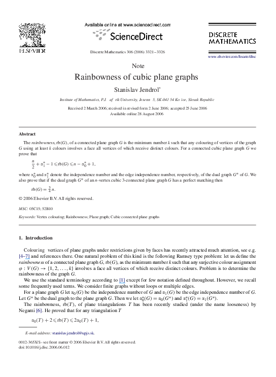 (PDF) Rainbowness of cubic plane graphs