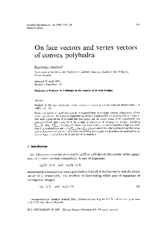 (PDF) On face vectors and vertex vectors of convex polyhedra